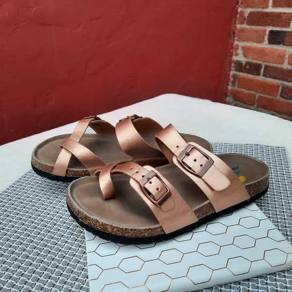 Shoes | Maui Island Rose Gold Double Strap Toe Loop Cork Sandal Spring ...